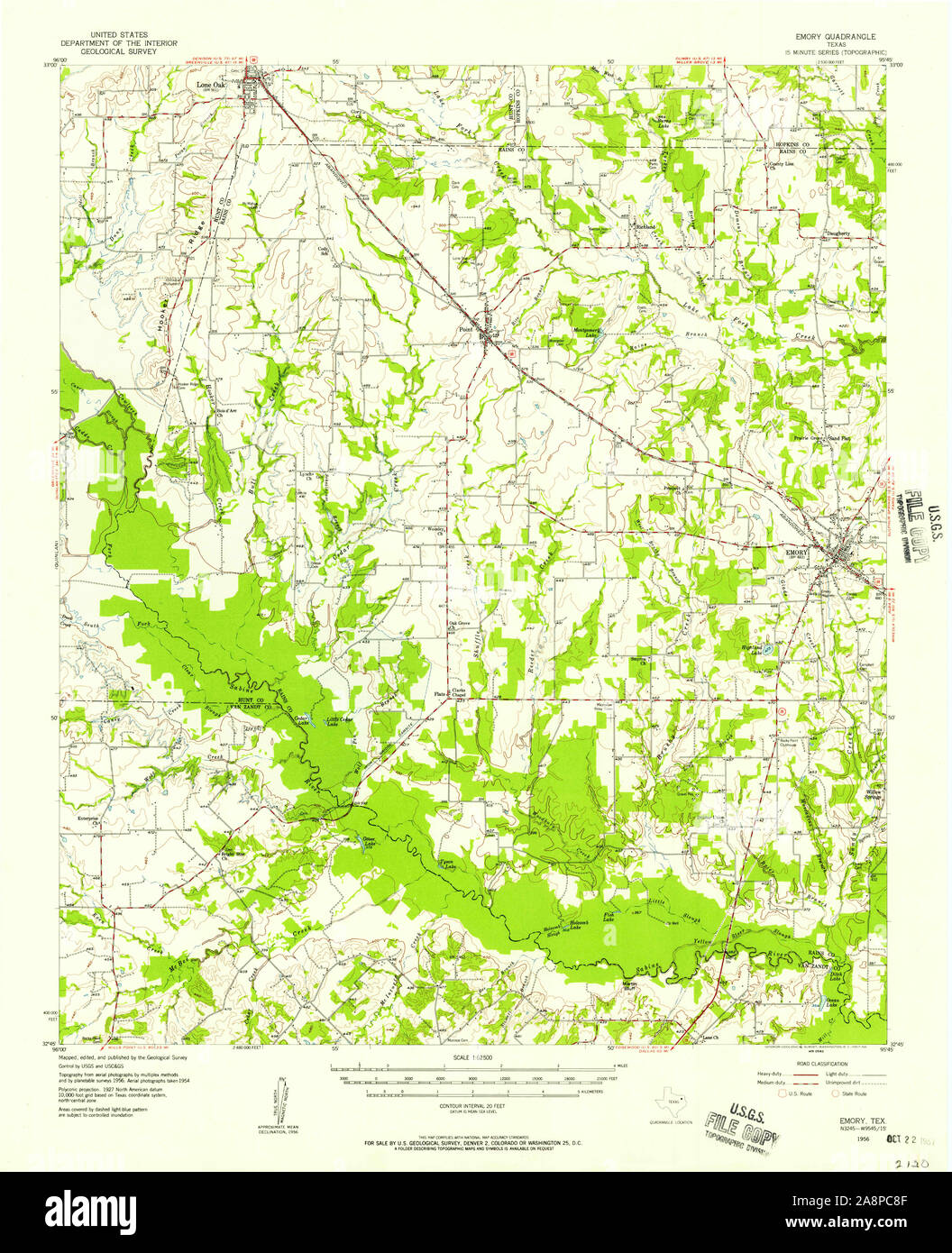 USGS TOPO Map Texas TX Emory 107938 1956 62500 Restoration Stock Photo ...