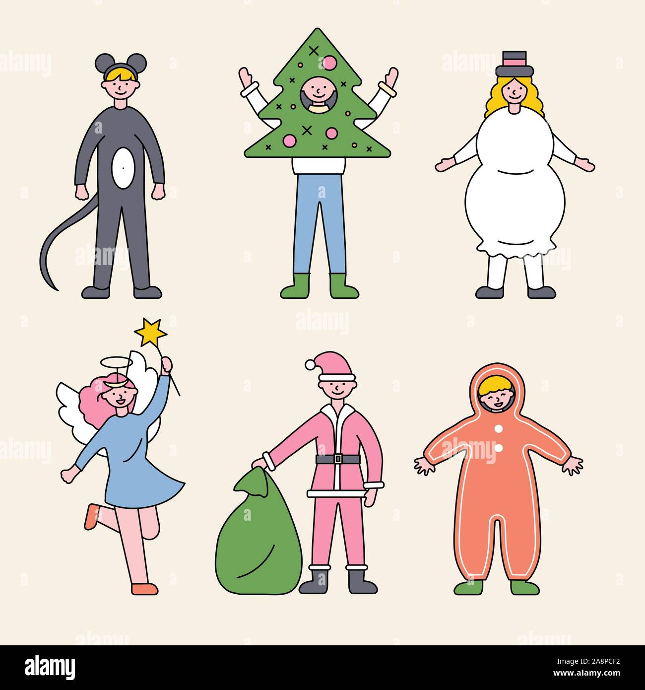 Vector Set of cute kids wearing Christmas clothes costumes Stock Vector ...