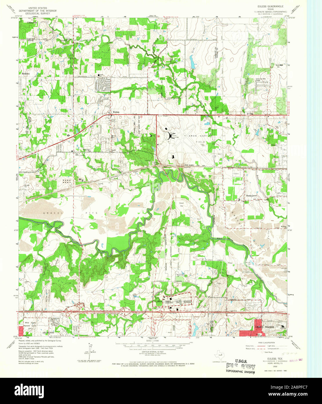 USGS TOPO Map Texas TX Euless 107986 1959 24000 Restoration Stock Photo ...