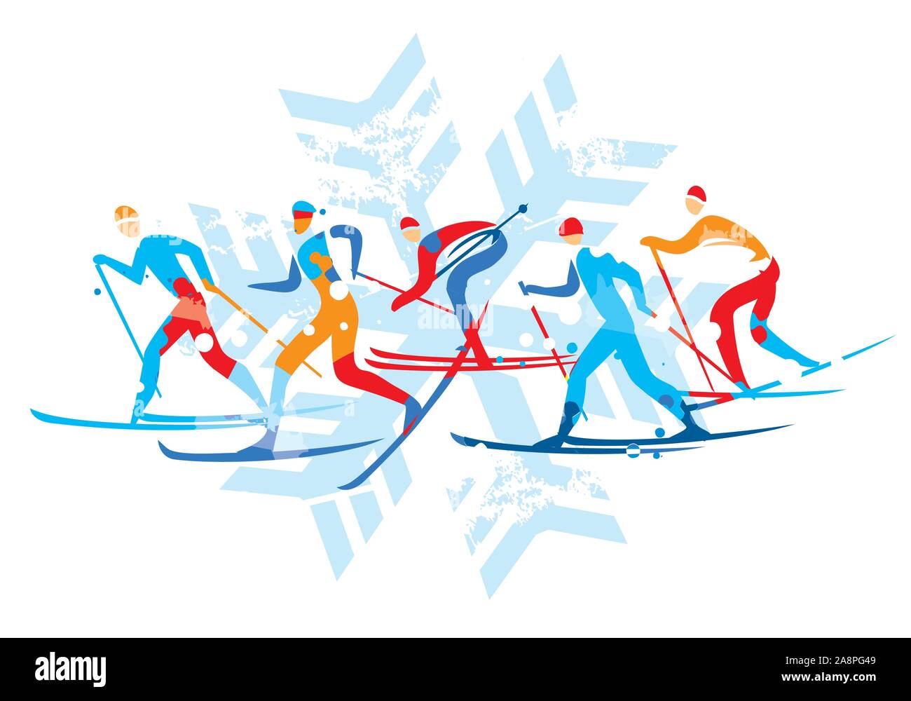 Cross country Ski Race, grunge stylized. Illustration of five Cross ...