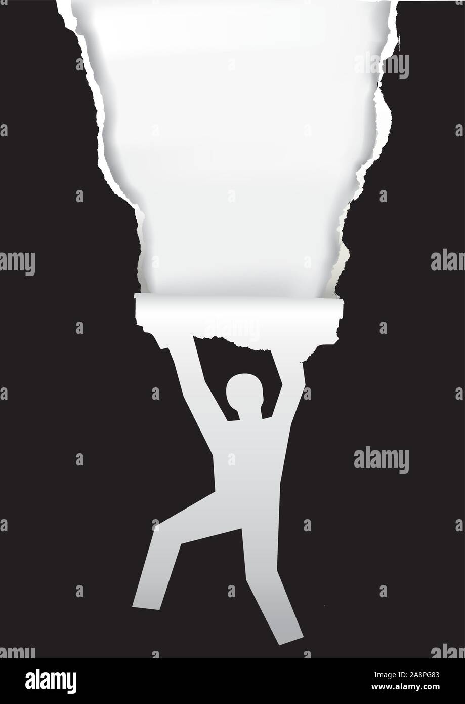 Male silhouette ripped black paper background with place for your text ...