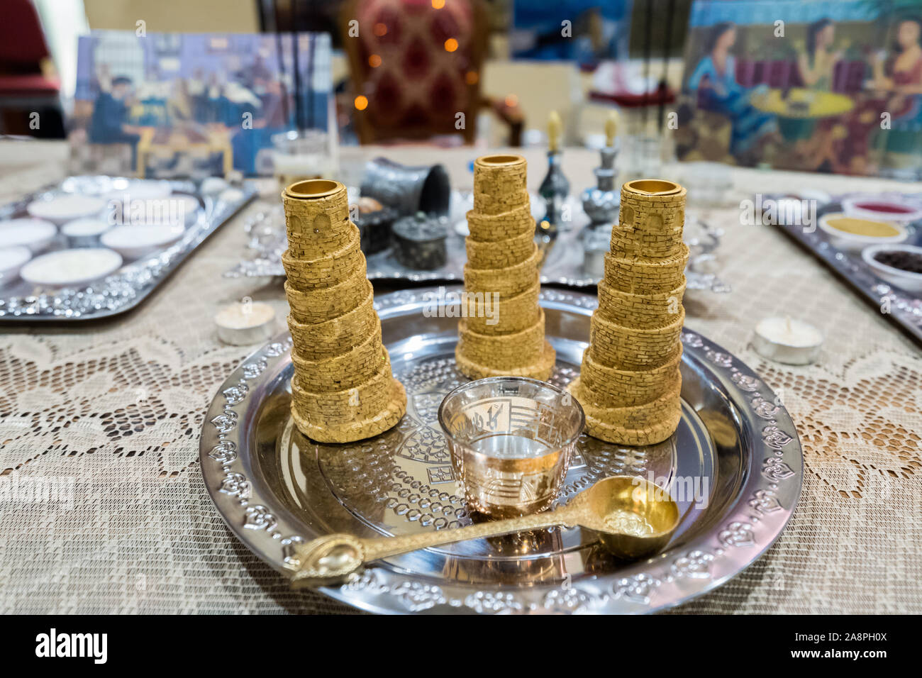 some golden fancy arabic souvenirs with Patterned Dishes and golden ...