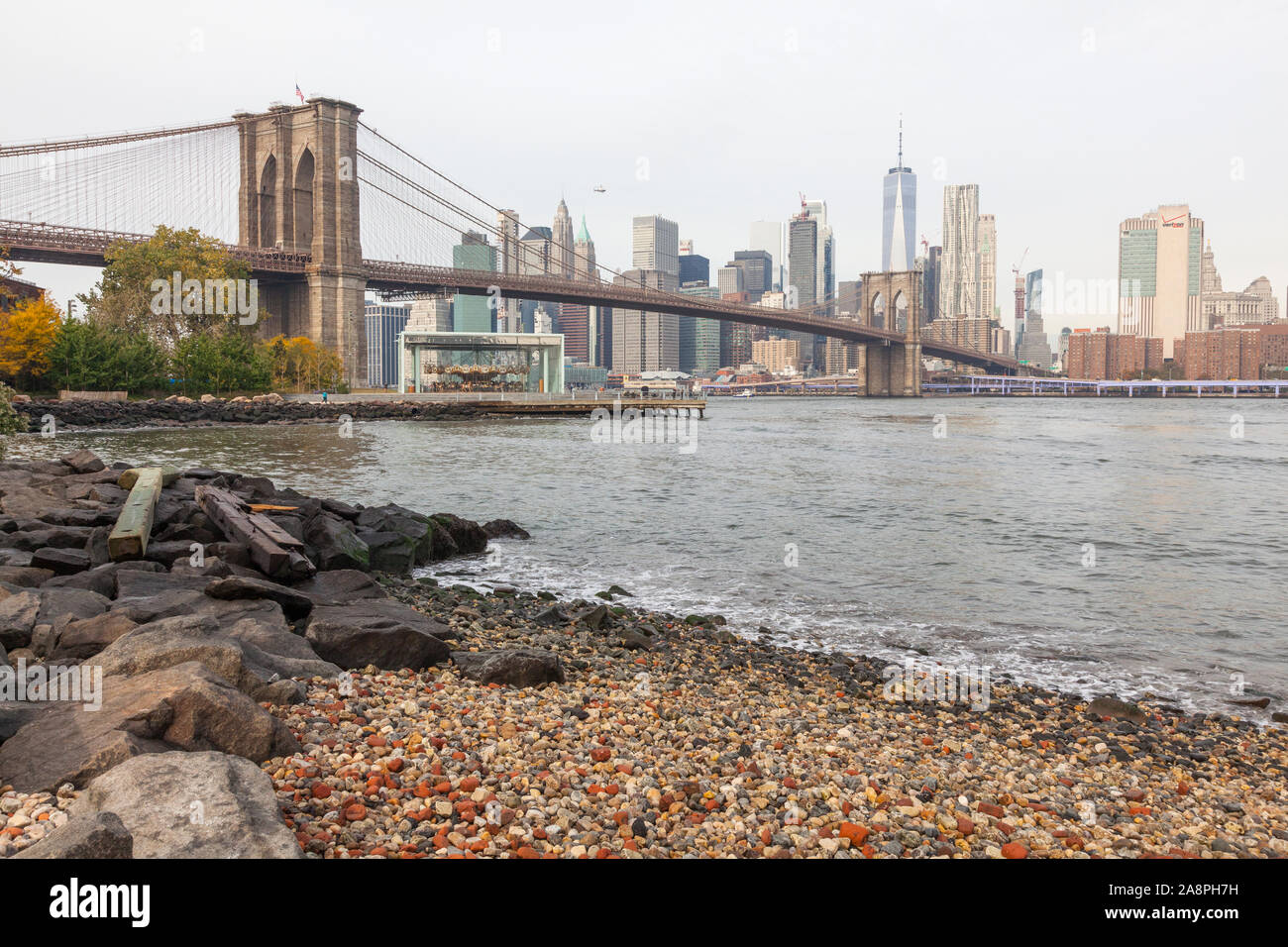 Pebble Beach, Brooklyn bridge park, New York City, United States of ...
