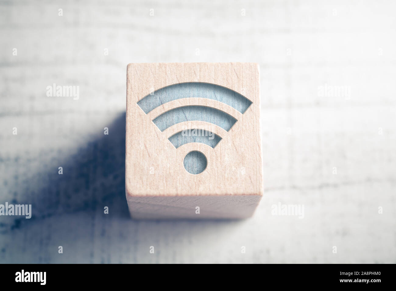 Macro Of A WIFI Icon On Wooden Block On A Table Stock Photo - Alamy