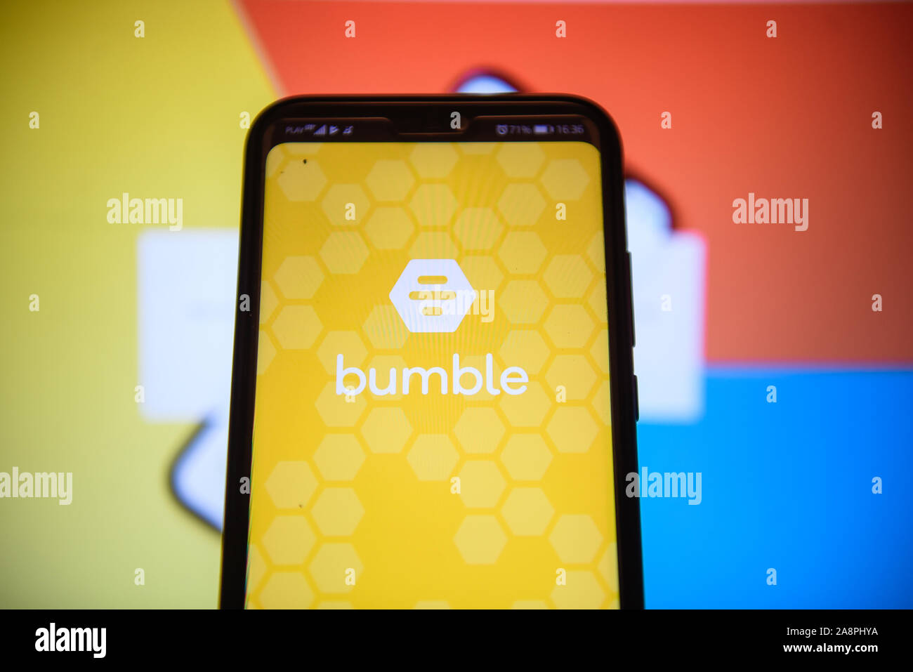 In this photo illustration a Bumble logo displayed on a smartphone ...