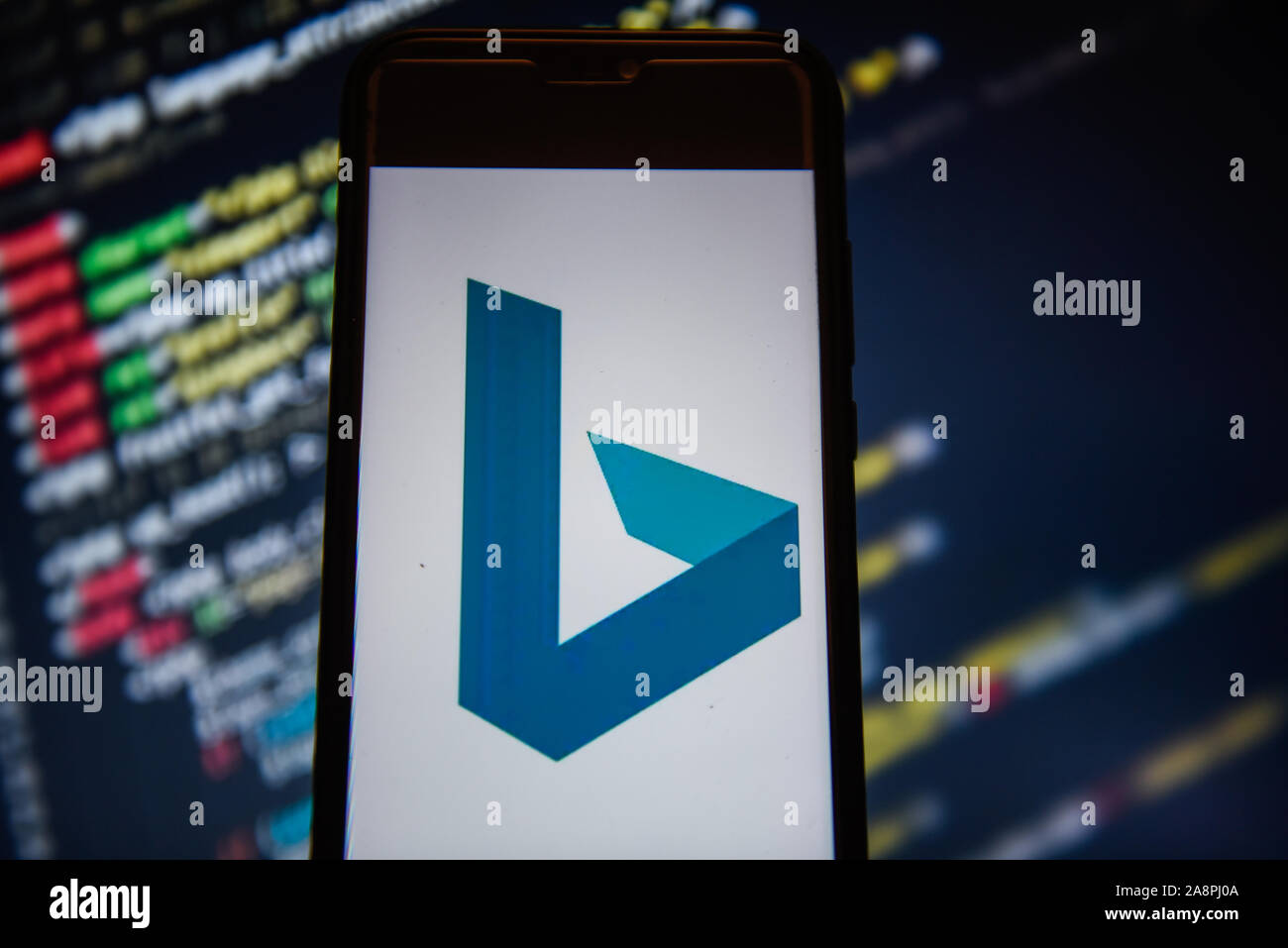 In this photo illustration a Microsoft Bing displayed on a smartphone ...