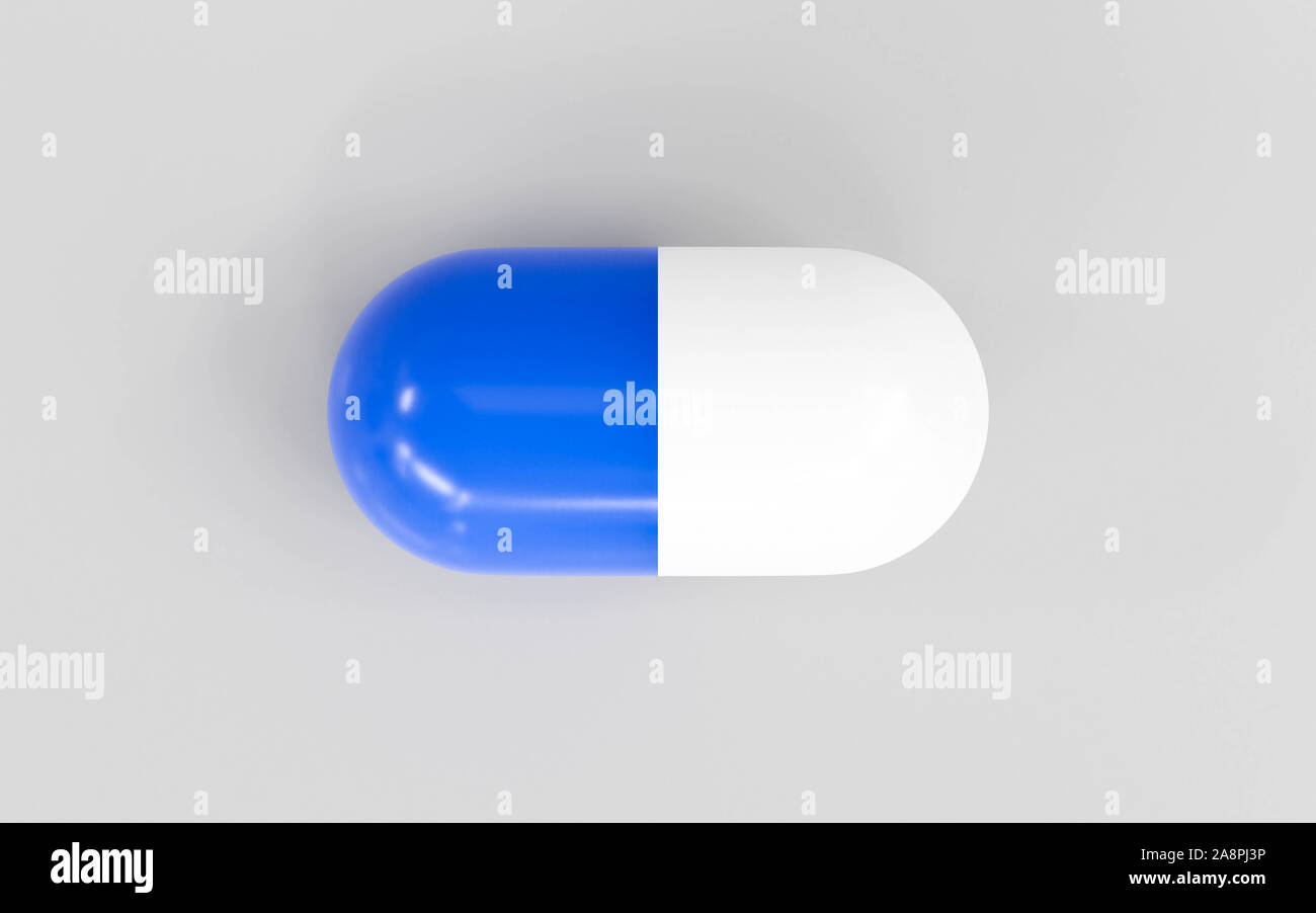 blue and white pill on white background 3d render illustration Stock ...