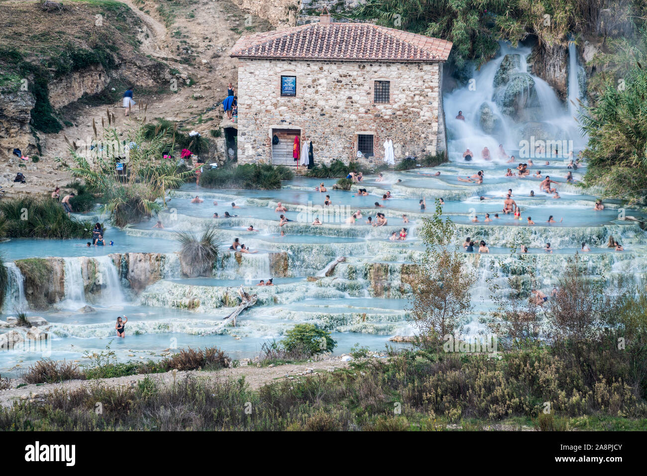 Natural spa with waterfalls and hot springs at Saturnia thermal baths ...