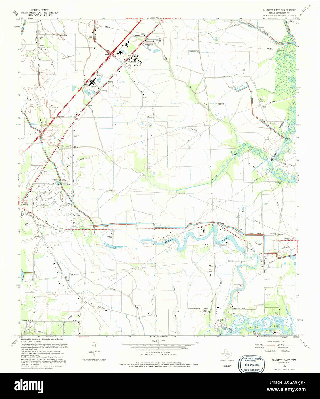 USGS TOPO Map Texas TX Fannett East 117726 1994 24000 Restoration Stock ...