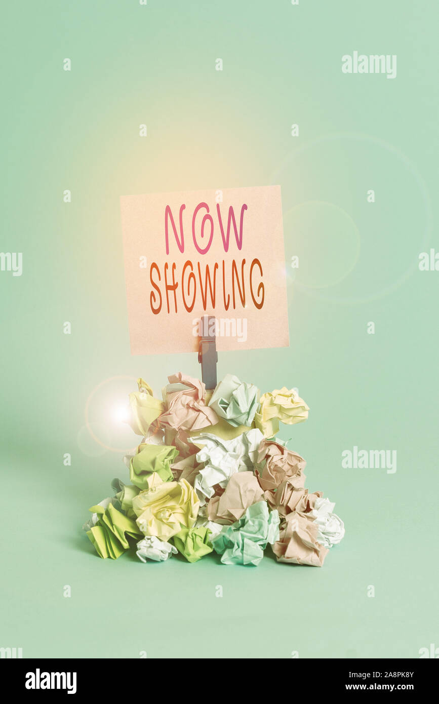Text sign showing Now Showing. Business photo showcasing opportunity ...