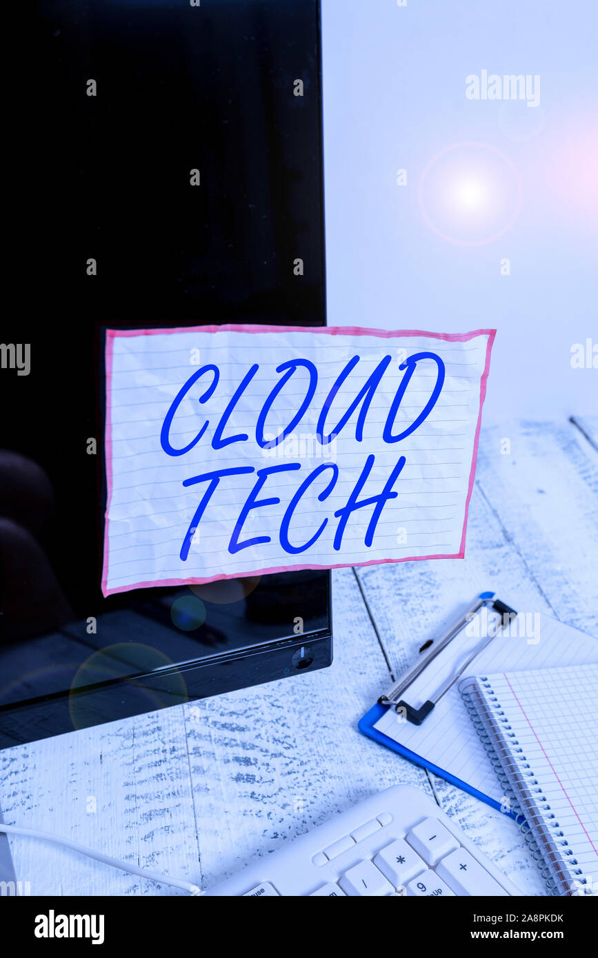 Text sign showing Cloud Tech. Business photo text storing and accessing data and programs over ...