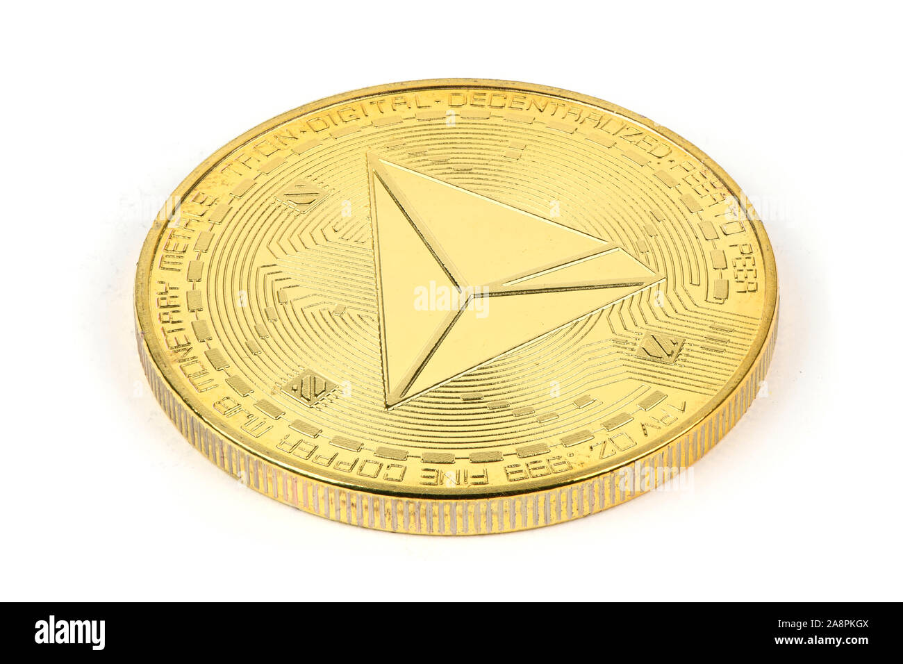 Face of the crypto currency golden tron isolated on white background ...