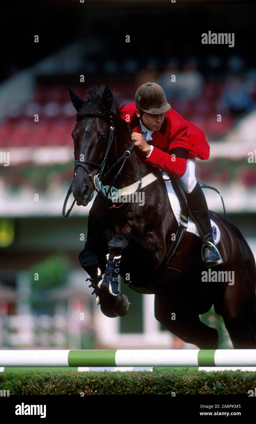 CHIO Aachen 1994, Chris Chadwick (AUS) riding Mr. Midnight Stock Photo ...