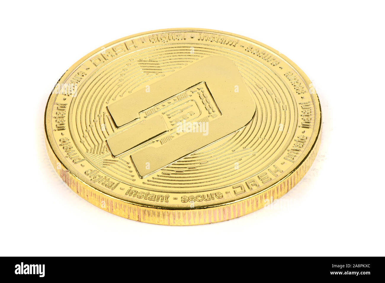 Back side of the crypto currency golden dash isolated on white ...
