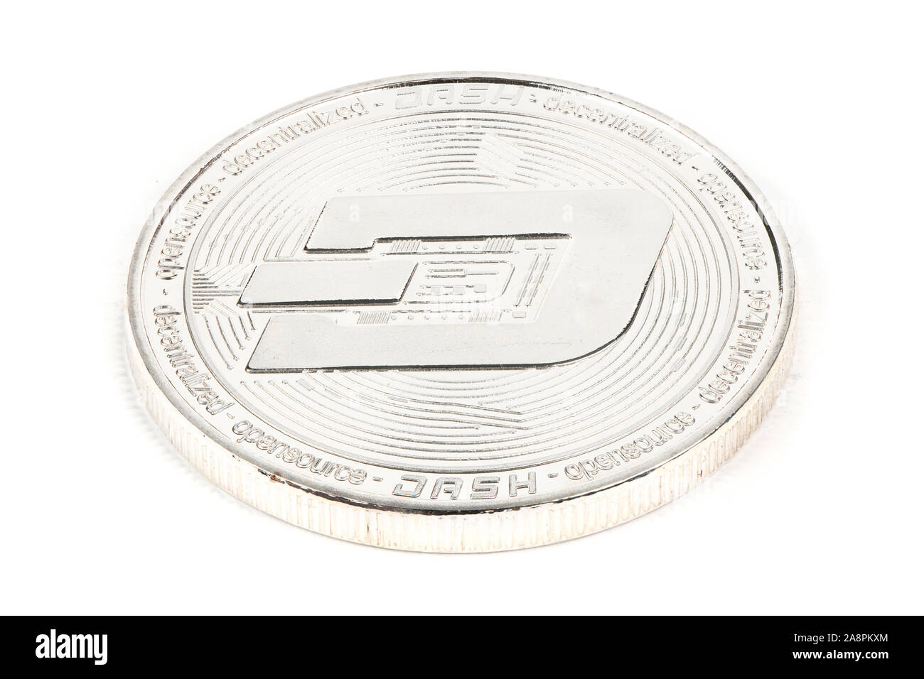 Face of the crypto currency silver dash isolated on white background ...