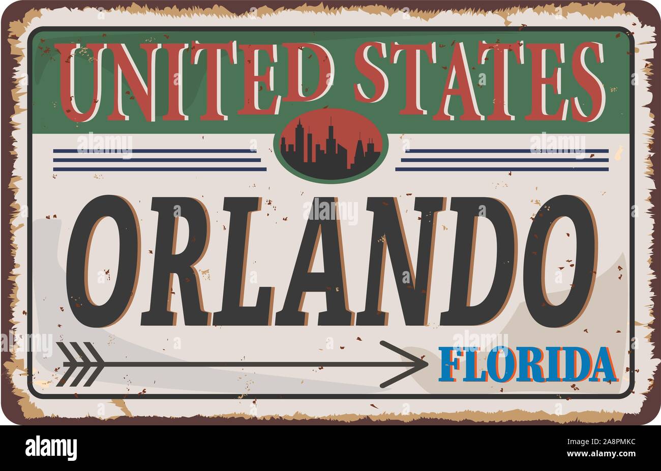 Welcome to Orlando vintage rusty metal sign on a white background ...