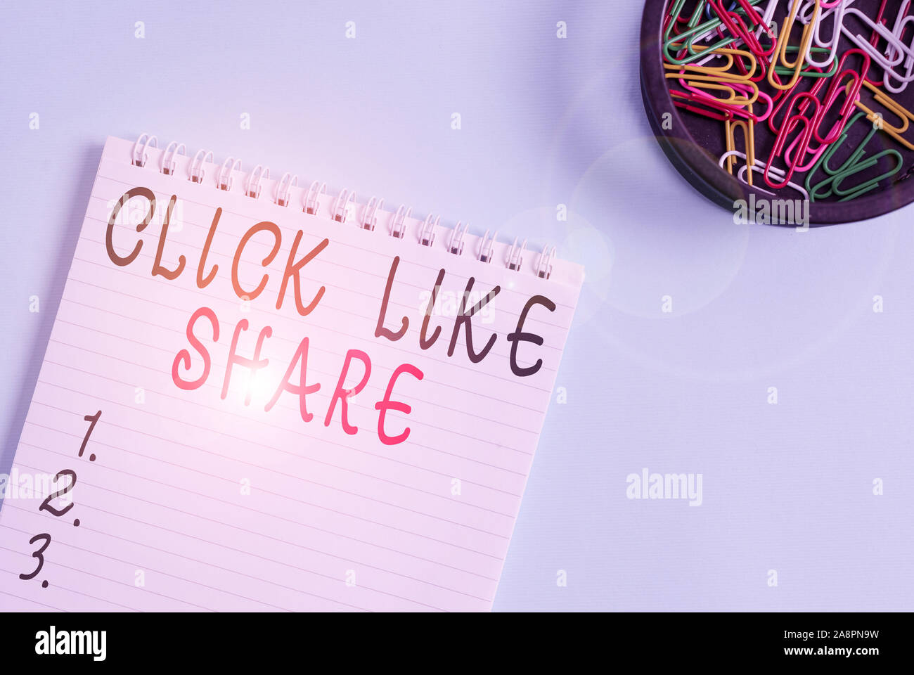 Writing note showing Click Like Share. Business concept for Internet ...