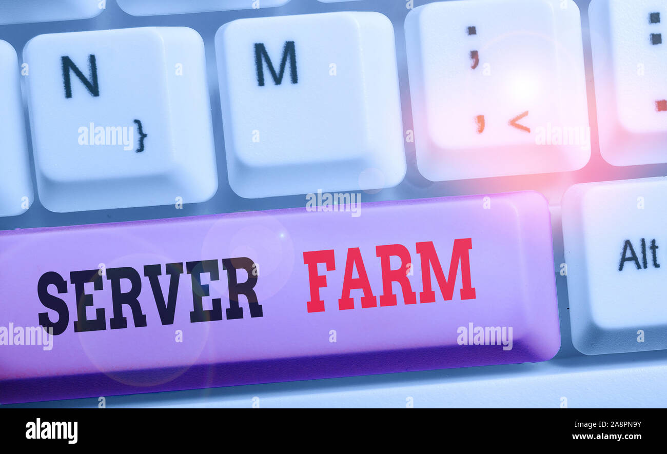 Writing note showing Server Farm. Business concept for a group of ...