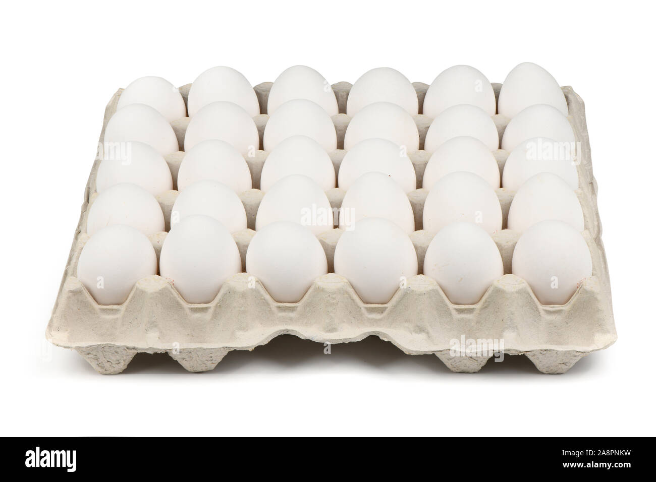 30 farm fresh white eggs in a tray isolated on white background. High ...