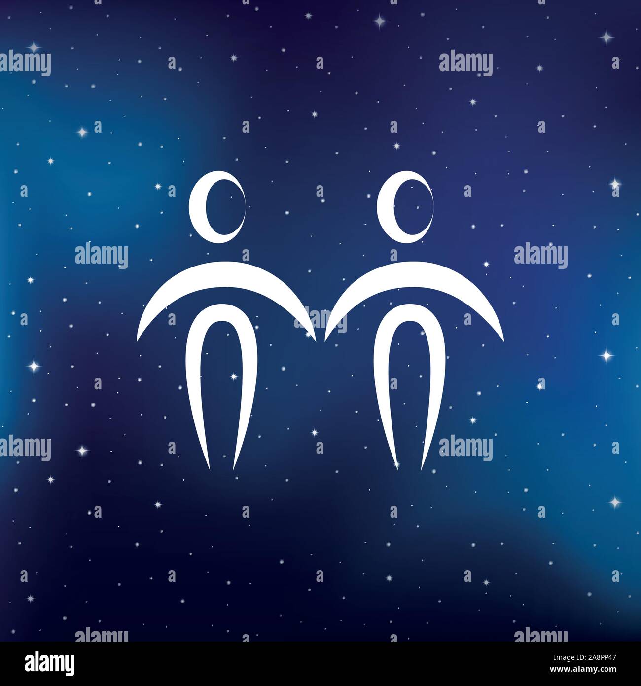 blue zodiac sign gemini horoscope in starry sky vector illustration ...