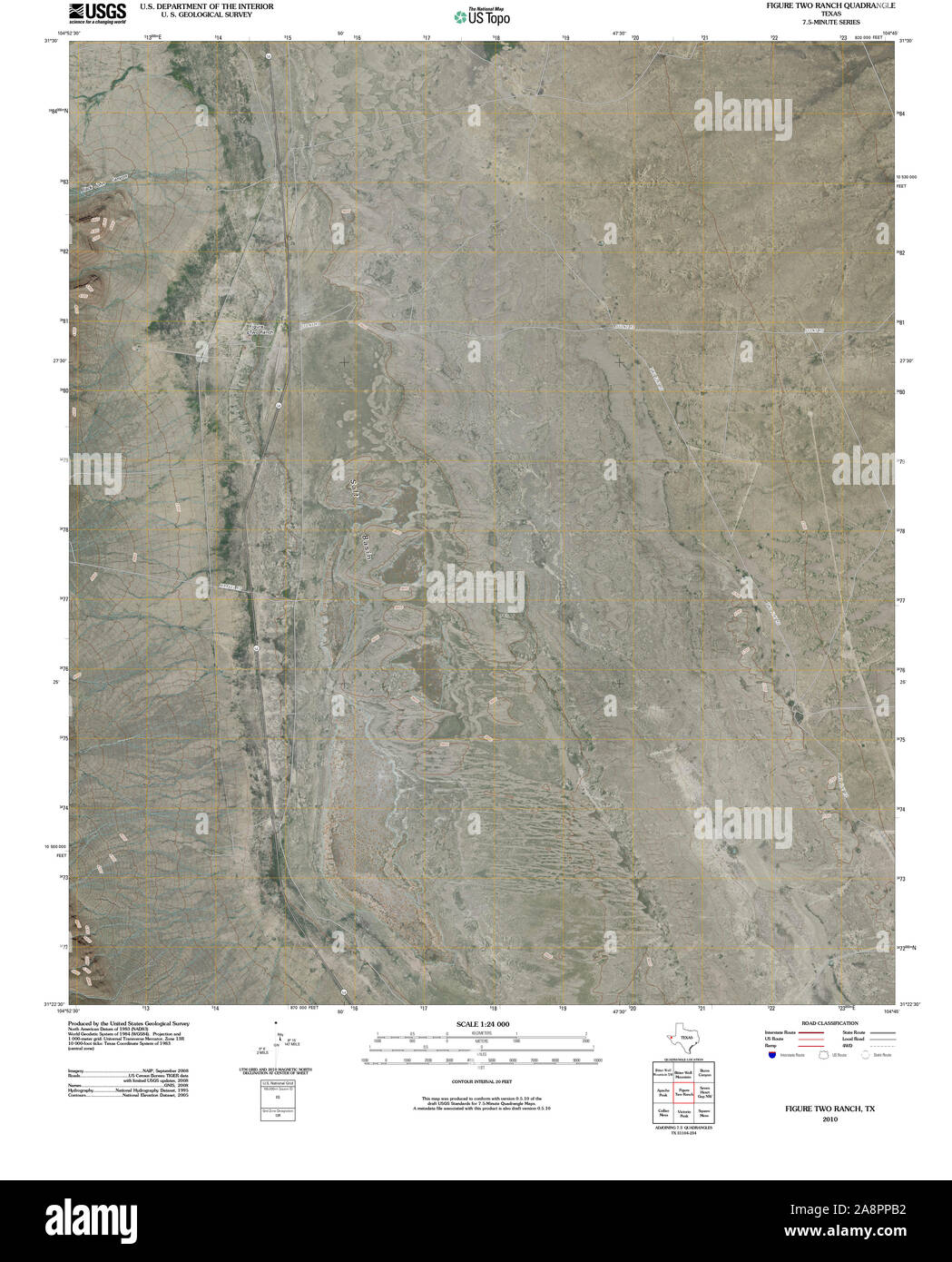 USGS TOPO Map Texas TX Figure Two Ranch 20100525 TM Restoration Stock ...