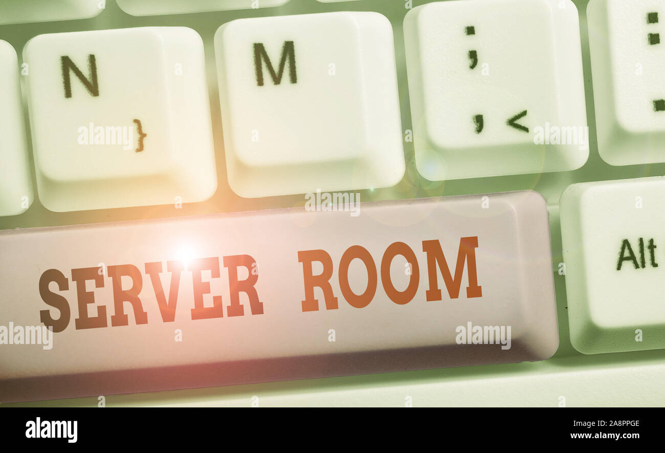 Writing note showing Server Room. Business concept for a room used to ...