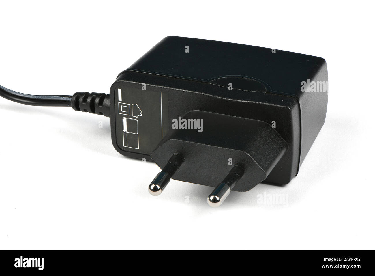 Black power ac to dc adaptor. Power adapter of router isolated on white ...