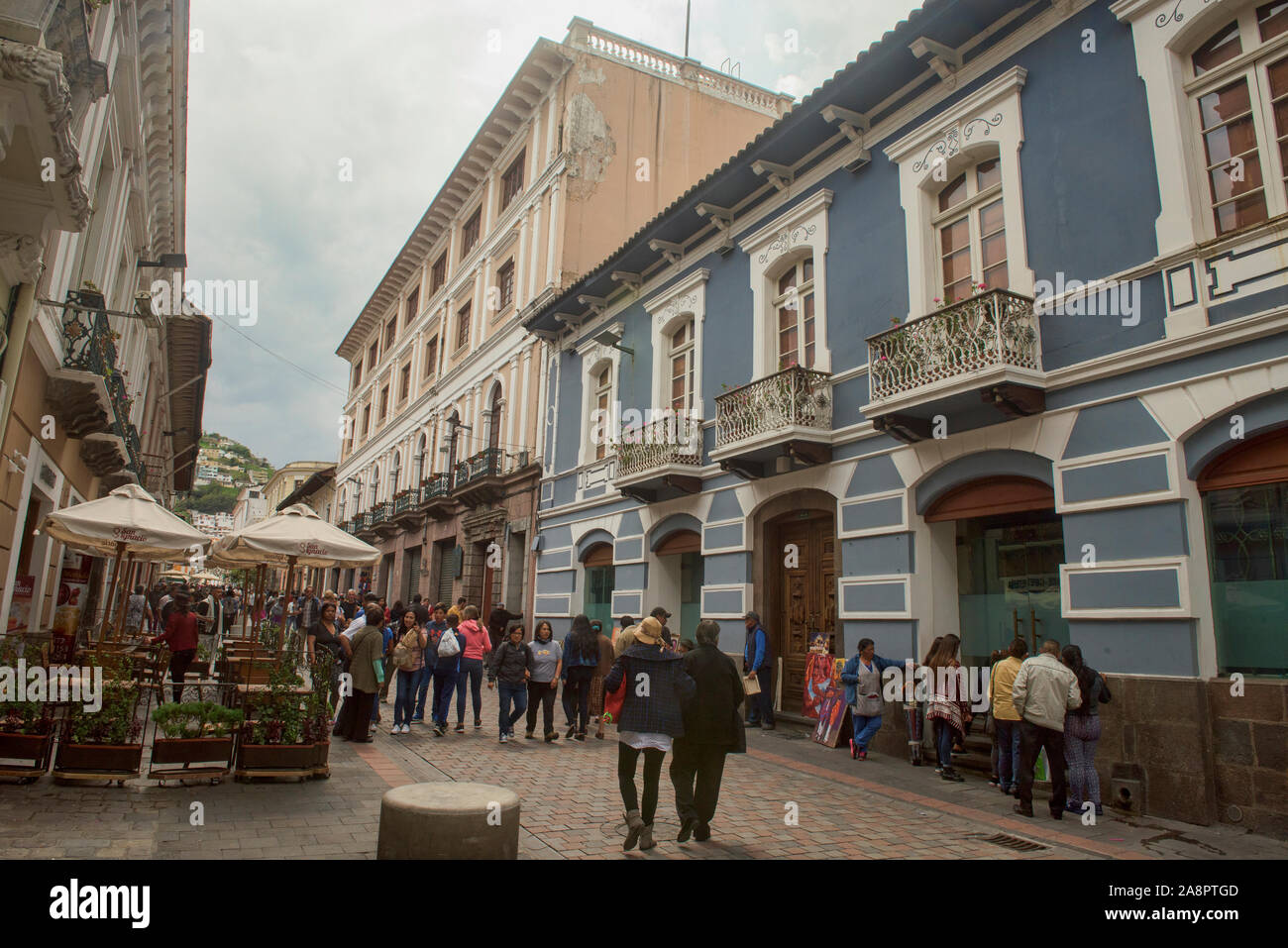 Colonial architecture in historic Old Town Quito, Ecuador Stock Photo ...