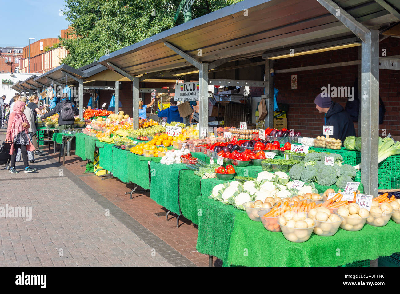 Outdoor fruit and vegetable stalls at Leeds Kirkgate Market, Kirkgate ...