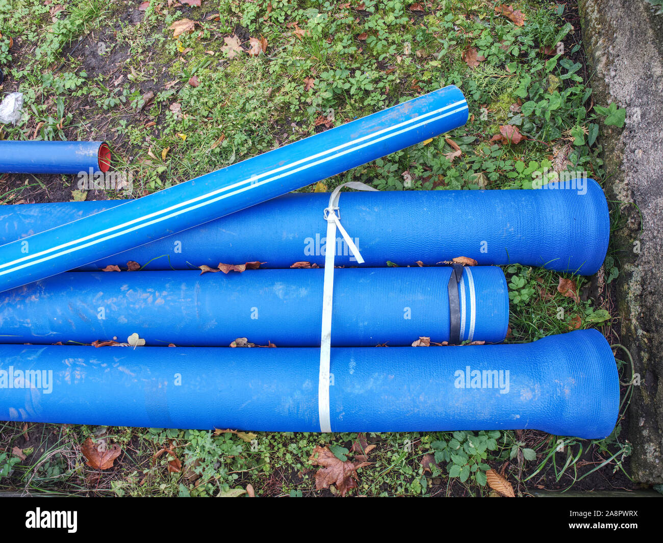 Blue Plastic Pipes For New Water System ready in stock at construction ...