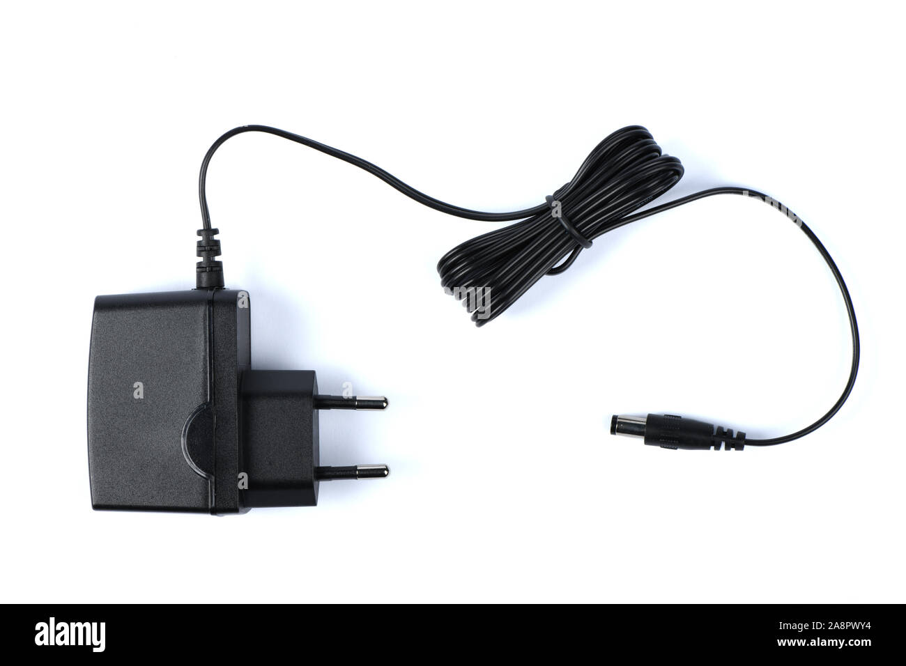 Black power ac to dc adaptor. Power adapter of router isolated on white ...
