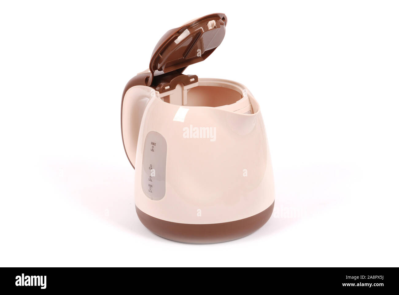 Electric kettle, isolated on white. Stylish modern beige and brown ...