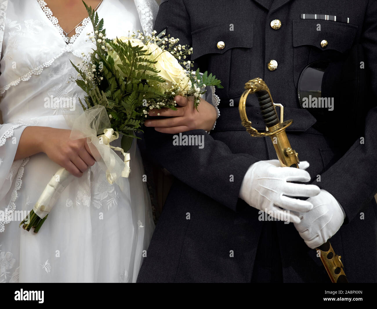Detail of a military wedding showing an officer and his bride Stock ...