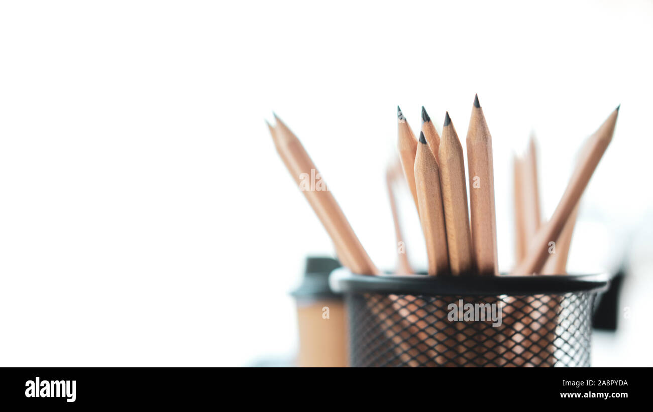 Group pencils on desktop hi-res stock photography and images - Alamy