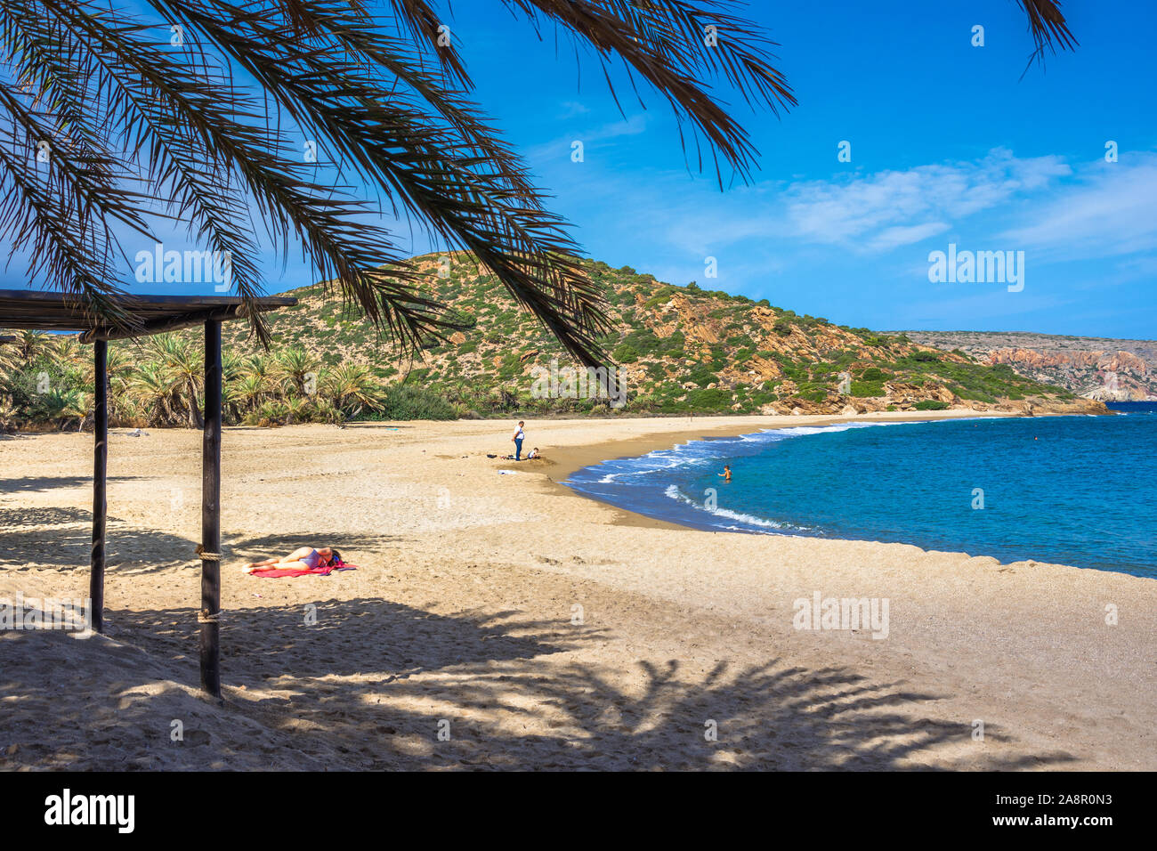 Scenic landscape of palm trees, turquoise water and tropical beach, Vai ...