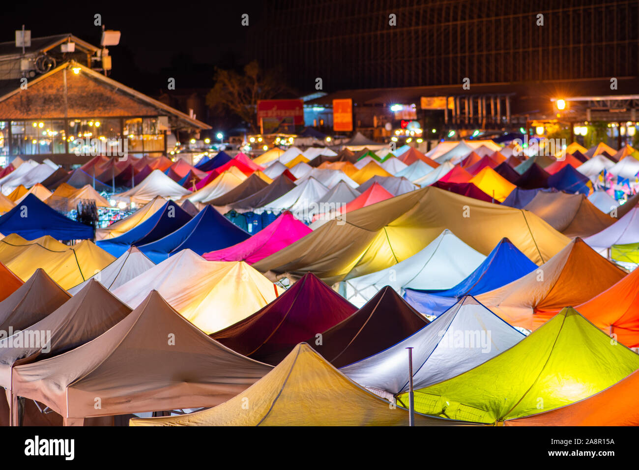 Coloufrul Talad Rod Fai Train night market in Bangkok, Thailand. New ...