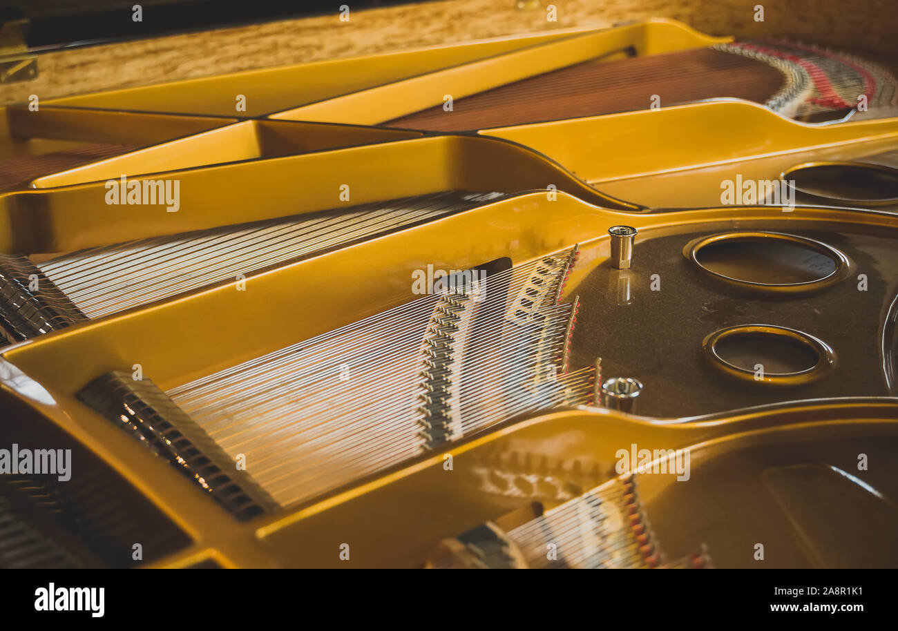 Inside of royal grand piano. Close-up view Stock Photo - Alamy