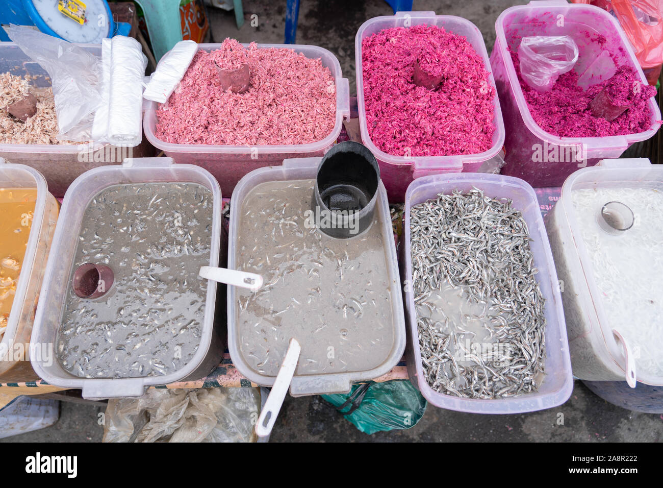 Fermented krill shrimp dyed the colour pink commonly known as Hipon in ...