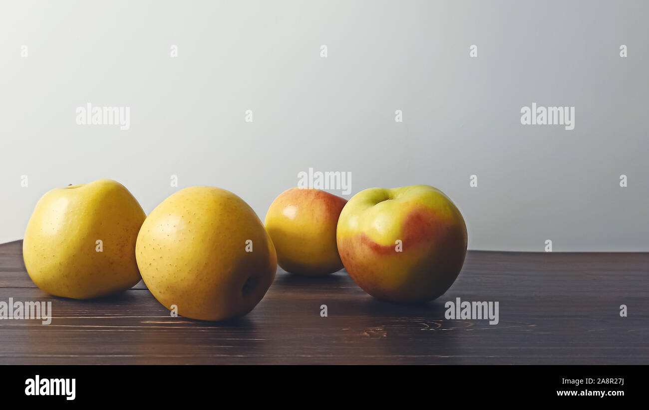 Ripe fruits, apples on a wooden old table. Fruit still life Stock Photo ...