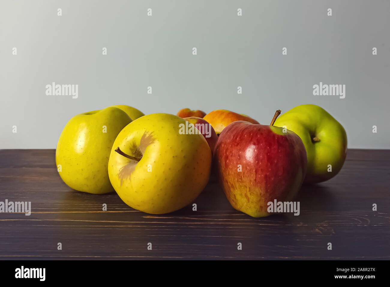 Ripe fruits, apples on a wooden old table. Fruit still life Stock Photo ...