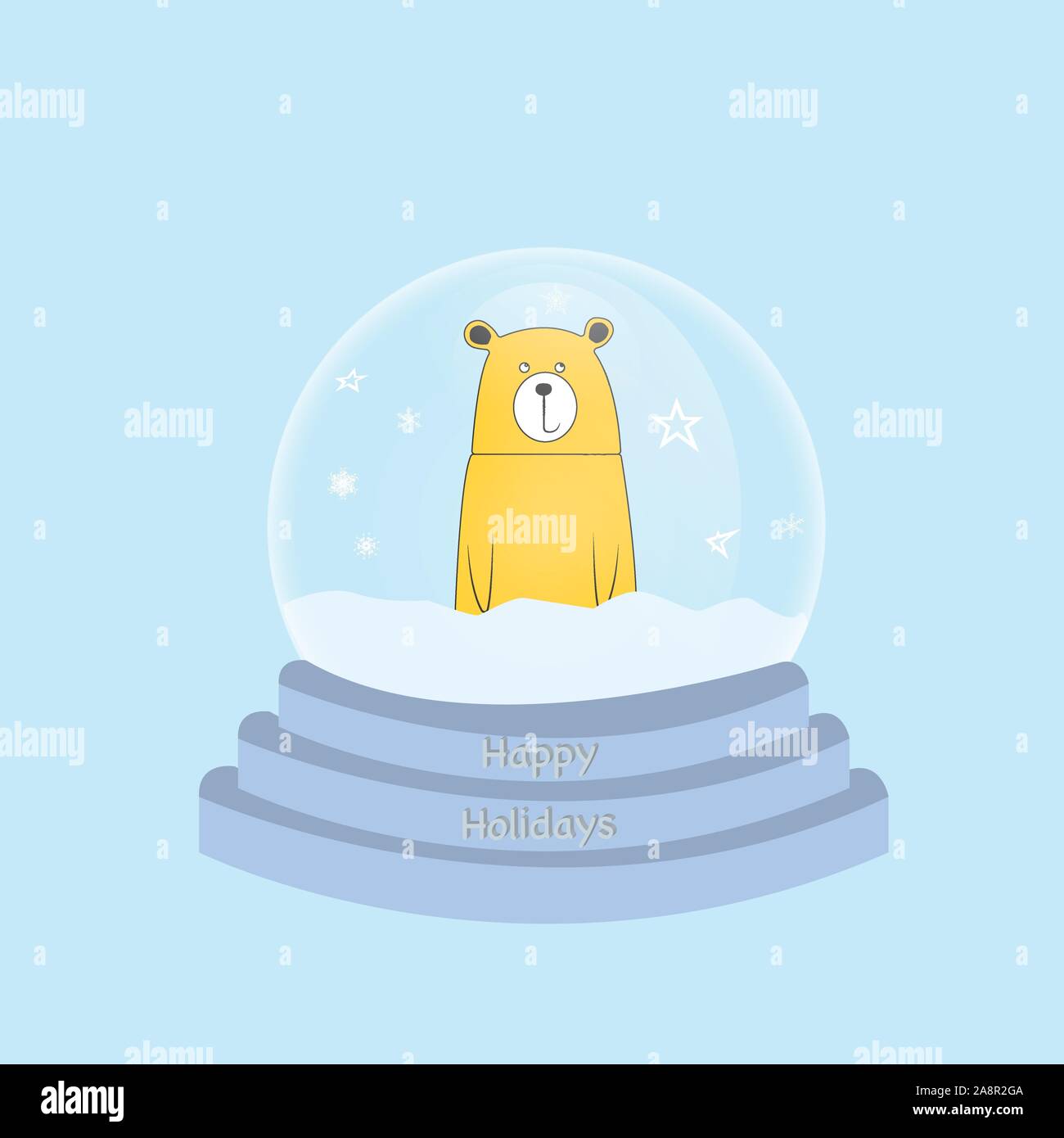 Hello winter snow globe. Glass bauble with sphere. Animal and ...