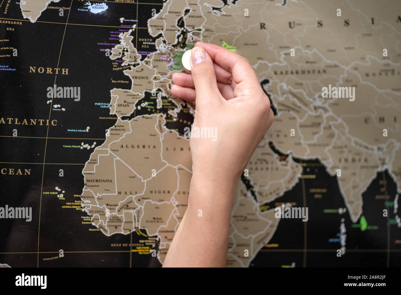 Point place on the world map. Mark on the map Stock Photo - Alamy