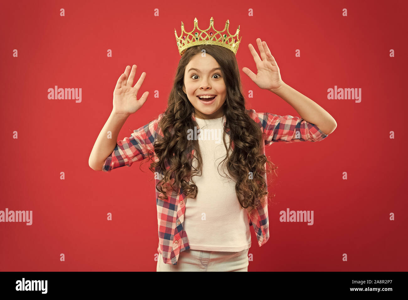 Happiness and joy. I am just the best. Kid wear golden crown symbol of ...