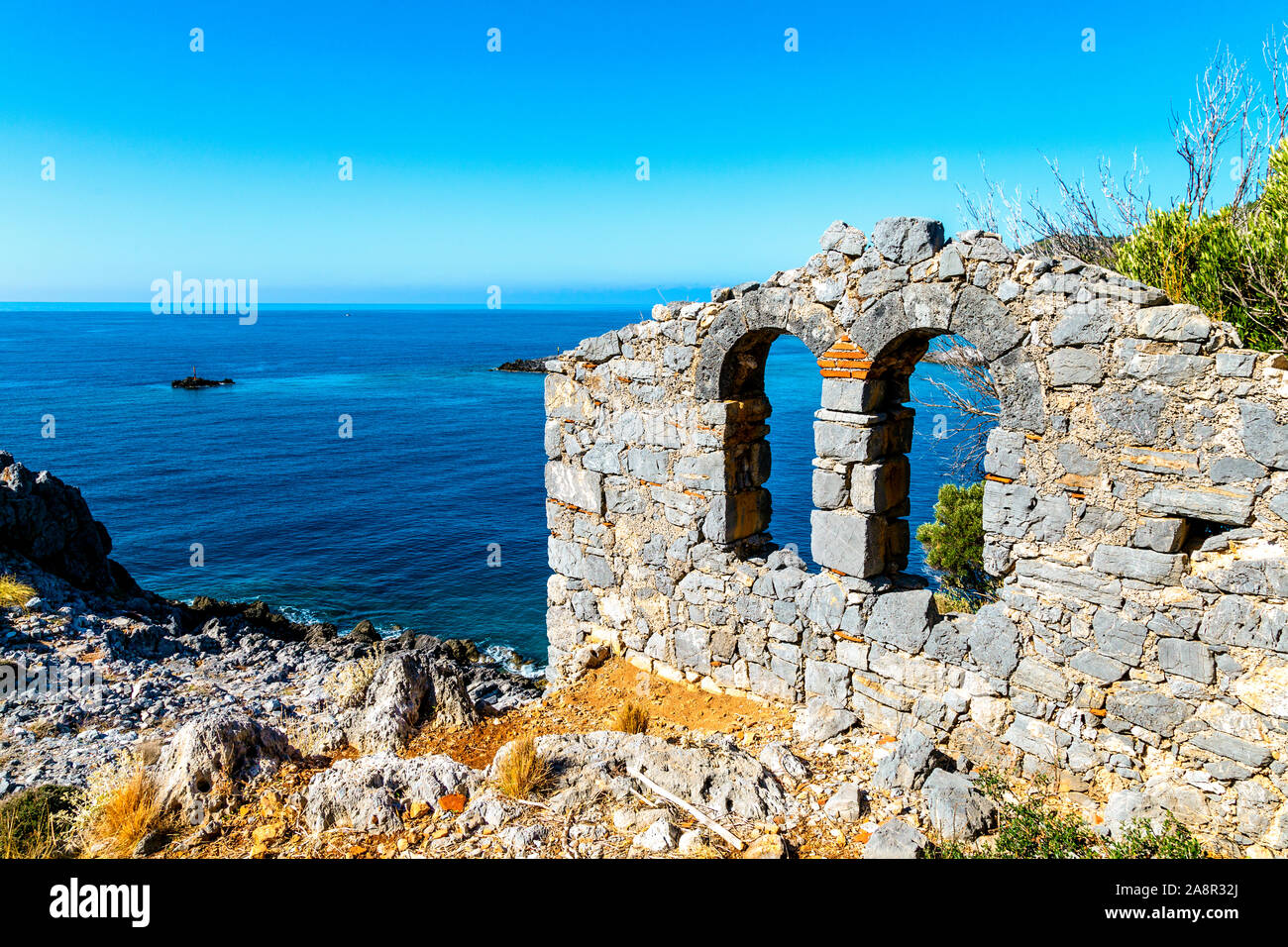 Ancient ruins on Karacaören Island, Turkish Riviera, Turkey Stock Photo ...