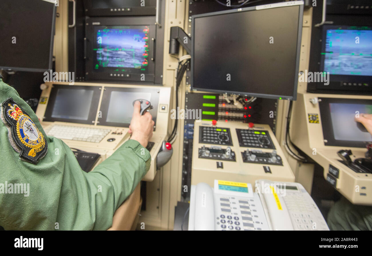 Pilots view in the high security Aircraft Hangar at RAF Waddington in ...