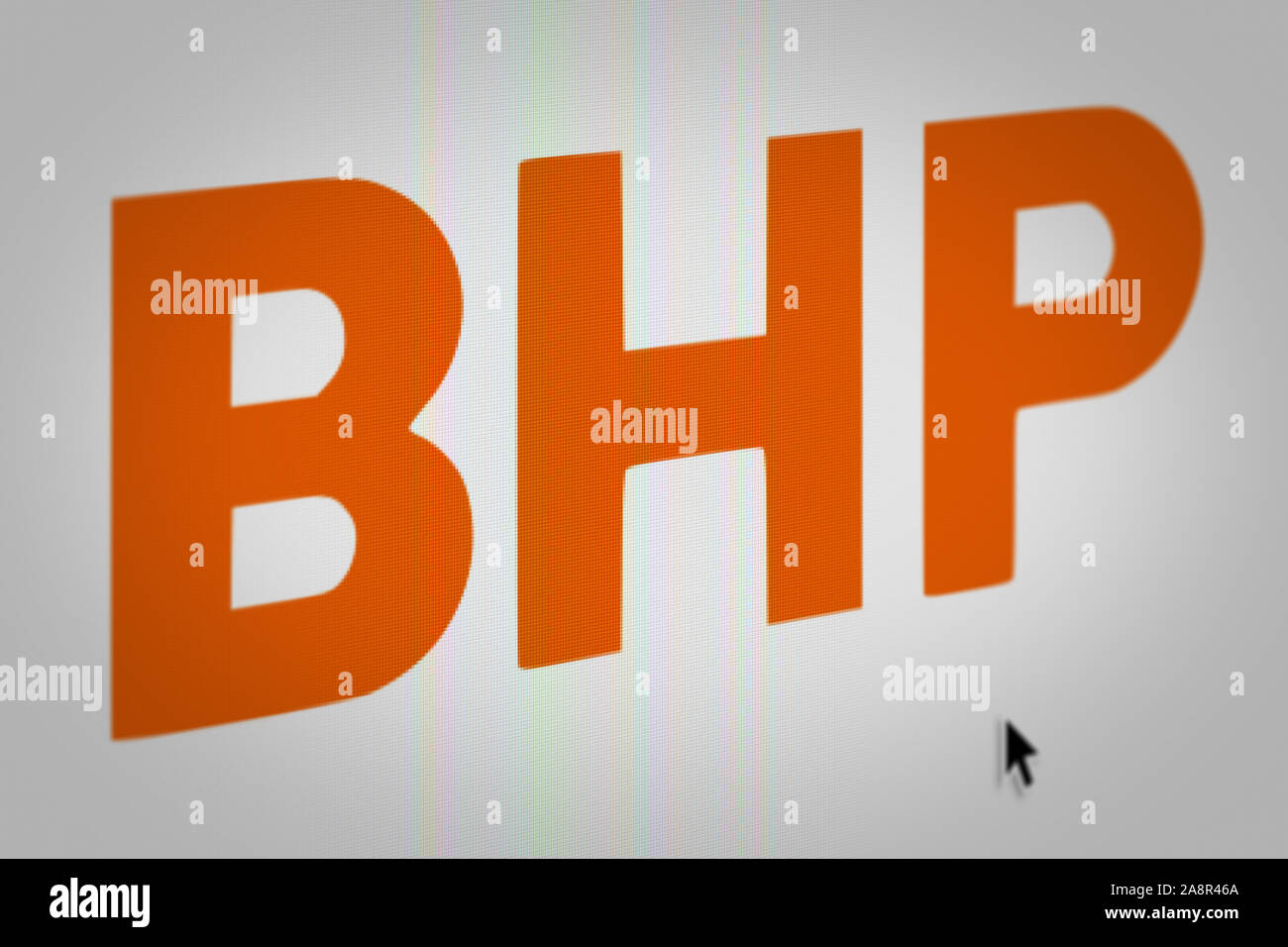 Logo of the public company BHP displayed on a computer screen in close ...