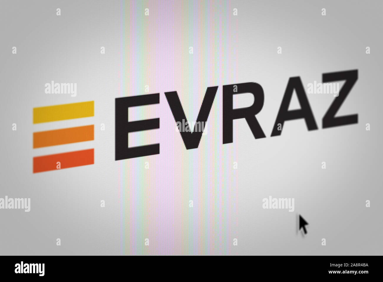 Logo of the public company Evraz displayed on a computer screen in close-up. Credit: PIXDUCE ...
