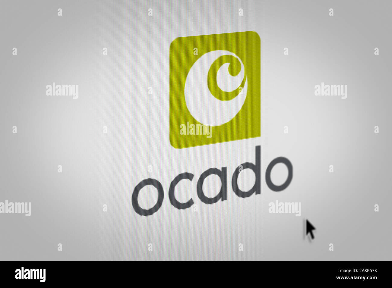 Logo of the public company Ocado displayed on a computer screen in ...