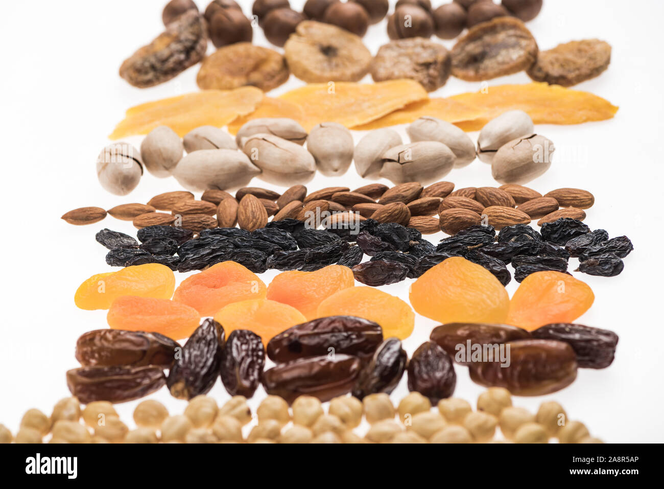 assorted turkish dried fruits and nuts isolated on white Stock Photo ...