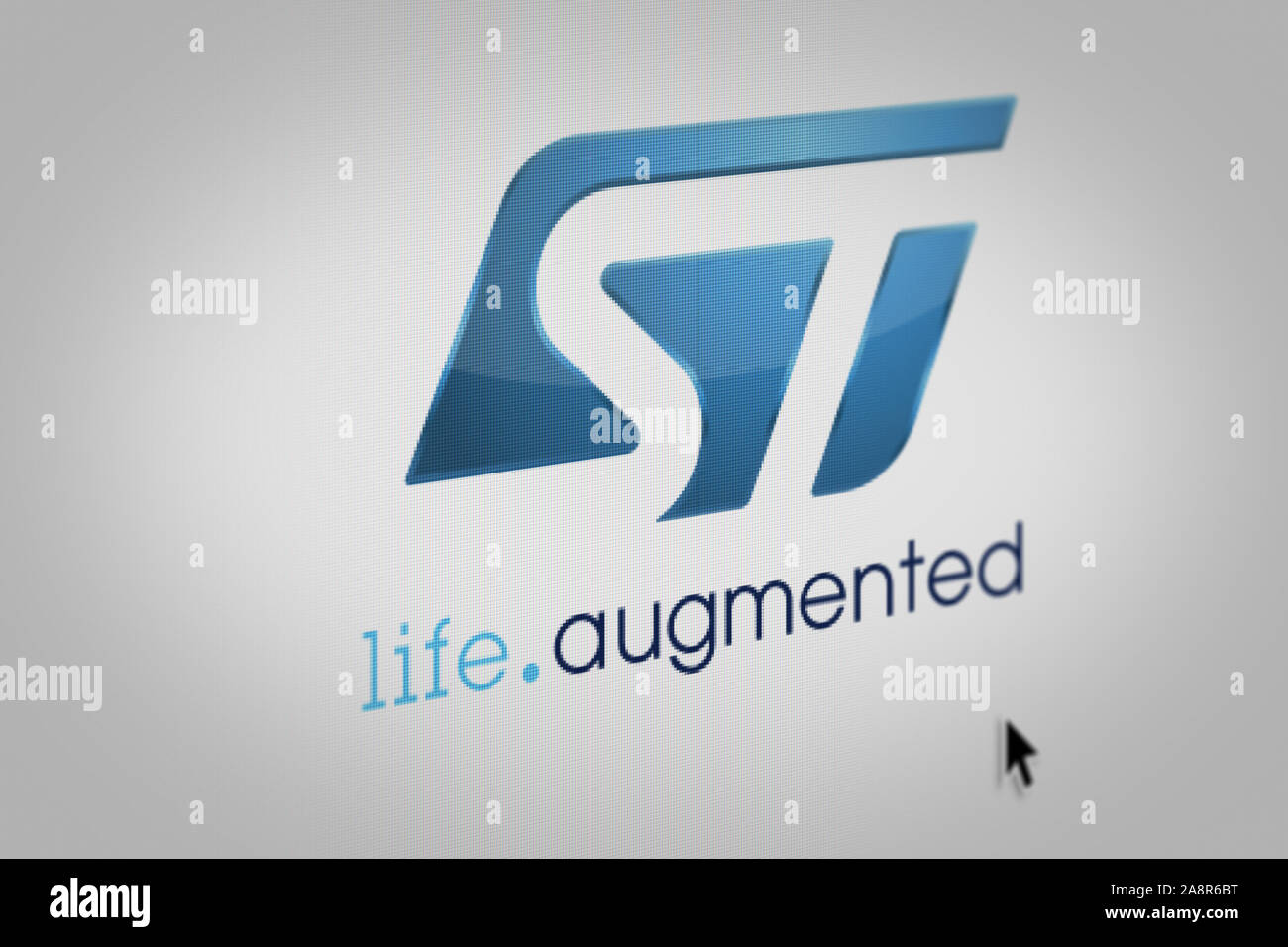 Logo of the public company STMicroelectronics displayed on a computer ...